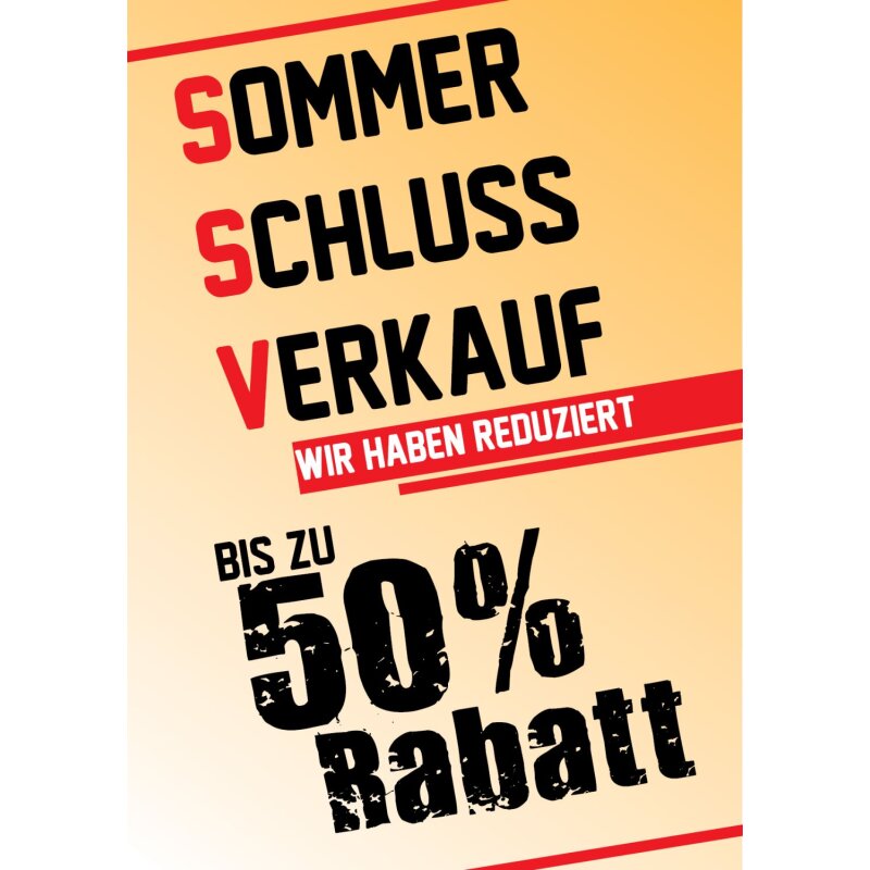 Poster Plakat - SSV bis zu 50% Rabatt - Orange, 7,95